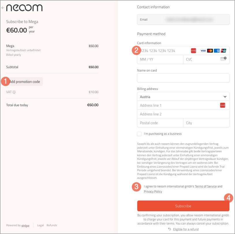 Anleitung neoom CONNECT Preismodell wechseln