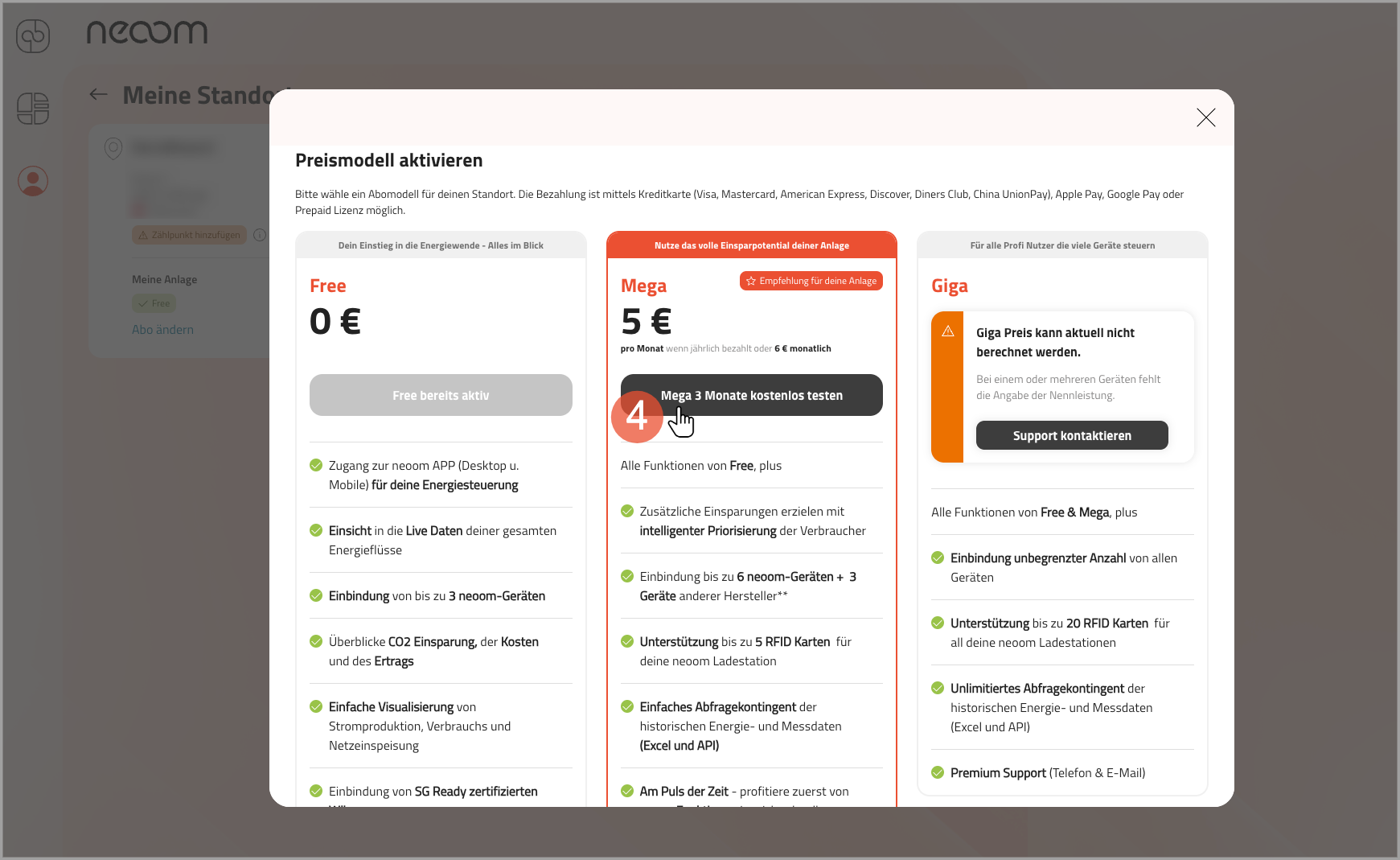Anleitung neoom CONNECT Preismodell wechseln